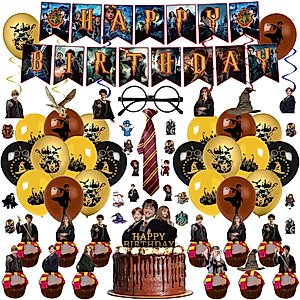 114Pcs Magical Wizard Birthday Decorations, Wizard Party Decorations Include Banners, Cupcake Toppers, Hanging Swirls, Balloons, Stickers, Wizard Tie and Glasses for Kids Birthday Party Favors
