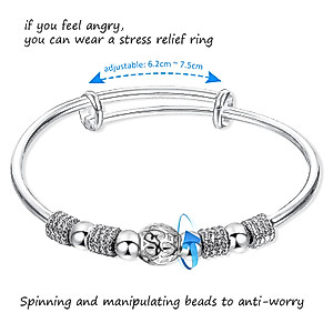 Sterling Silver Bangle Bracelets for Women Adjustable Fidget Beads Bracelet Anti Anxiety Spinner Bangle with Open Design Adjustable Crcumference 21-24cm (style 3)