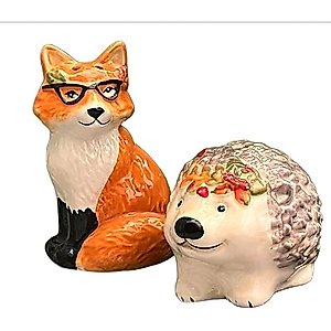 2 Fox And Hedgehog Salt And Pepper Shakers Fall Home Autumn Decoration Set