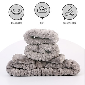UNIMEIX 3 Pack Spa Headband and Wrist Washband Face Wash Set,Reusable Soft Makeup Headband Fleece Skincare Headbands for Washing Face Shower (Gray)