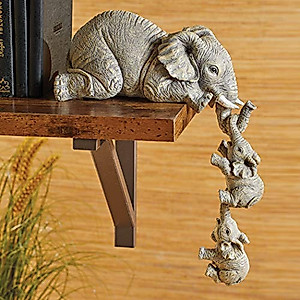 Collections Etc Elephant Sitter Hand-Painted Figurines - Set of 3, Mother and Two Babies Hanging Off The Edge of a Shelf or Table