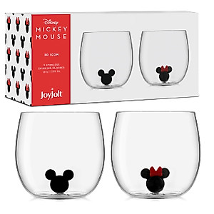 JoyJolt Disney Mickey Mouse Icon Stemless Wine Glass Set of 2 Drinking Glasses. 12 oz Tumbler Glass Cups. Colored Glassware. Disney Gifts, Disney Cups, Disney Collectibles for Adults