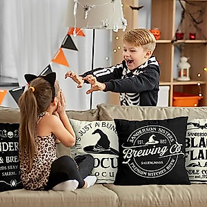 Halloween Decorations Pillow Covers 18x18 Set of 4 Halloween Decor Hocus Pocus Farmhouse Saying White Black Outdoor/Indoor Fall Pillow Covers Decorative Cushion Cases for Home Sofa Couch Bed Chair