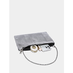 Verdusa Women's Shiny Rhinestone Evening Handbag Hobo Bag Clutch Purse Silver one-size