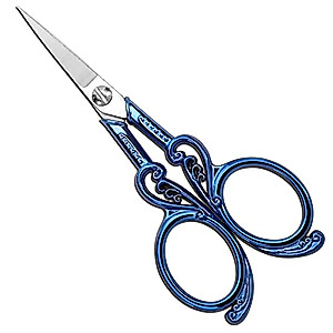 YOUGUOM Precision Embroidery Scissors, Small Sharp Pointed Tip Detail Shears for Sewing Craft Artwork Needlework Yarn Thread Snips Little DIY Handy Tool, 4.5in Blue Vintage Scissor