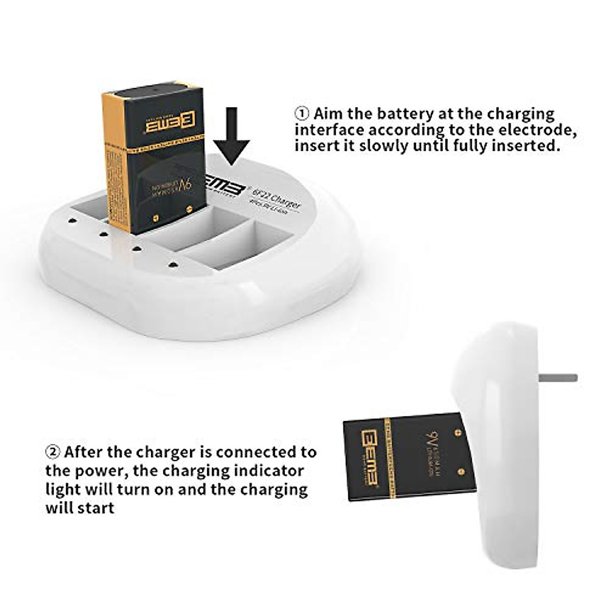 EEMB LP 9V Rechargeable Lithium ion Battery Charger for 6F22 650mAh 9Volt Li-ion Batteries for Smoke Alarm Digital Cameras Toys Clocks (4 Bay Charger)