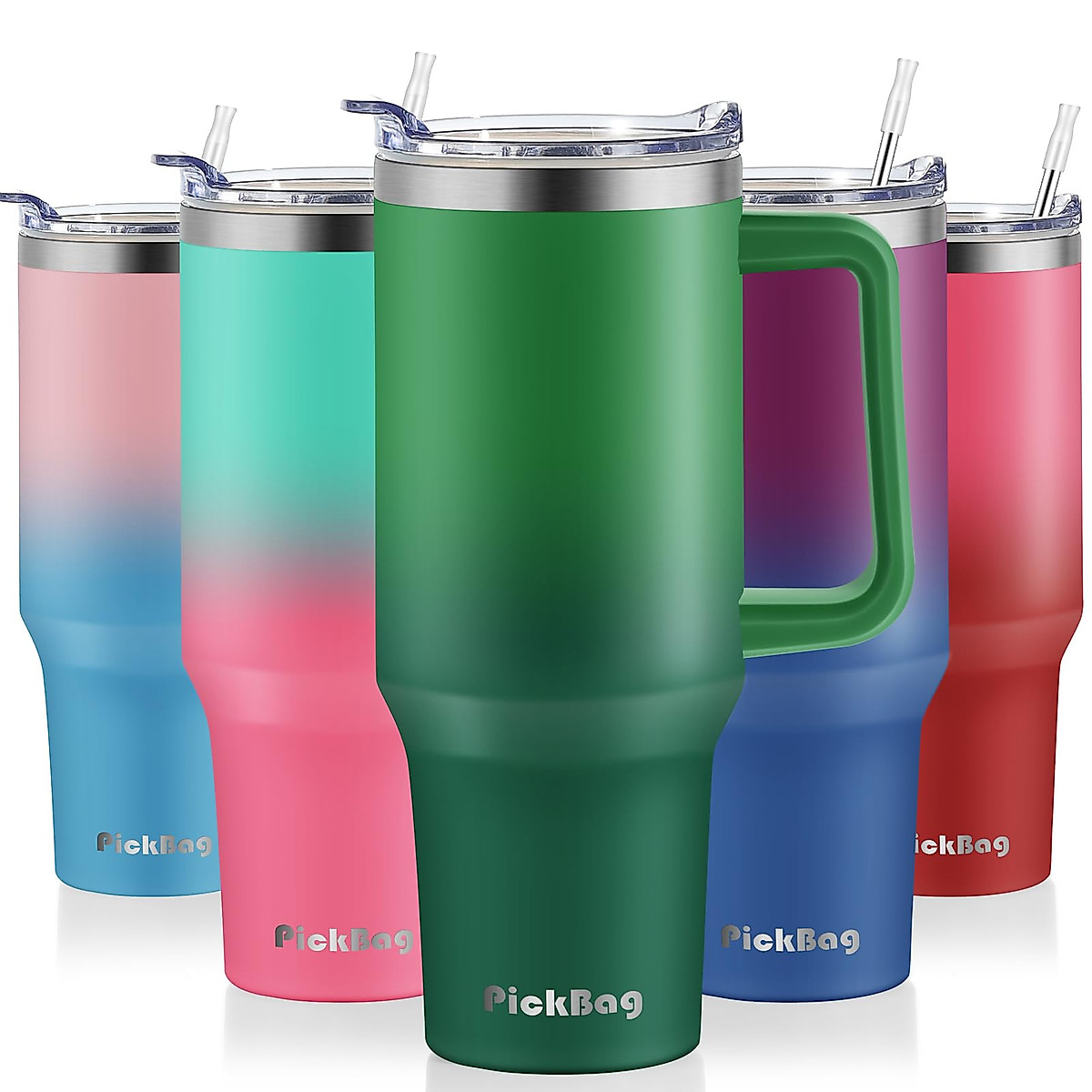 40 oz Tumbler with Handle and Straw, 100% Leak Proof Tumblers Cup, Stainless Steel Insulated Travel Coffee Mug, Keeps Drinks Cold for 24 Hours or Hot for 10 Hours, Fit for Car Cup Holder, Green