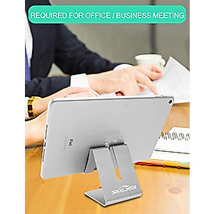 SKEJER Cell Phone Stand, Cellphone Hold, Tablet Dock with Anti-Slip Base, Aluminum Desktop Holder Bracket Compatible with All Smart Phone and Tablets Under 10 Inches-Silver