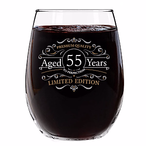 DU VINO Vintage Edition 55th Birthday Stemless Wine Glass for Men and Women (55th Anniversary) 15 oz | Happy Birthday Wine Glasses for 55 Year Old | Classic Birthday Gift, Reunion Gift for Him or Her