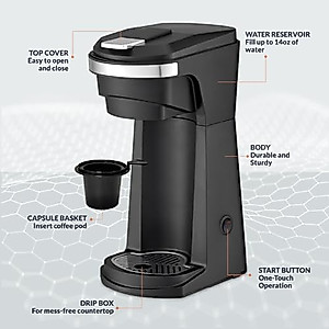 Newhouse Single Serve Coffee Maker compatible with K-cups Water Reservoir, Versatile Ground Coffee & K-Cup Compatibility, Adjustable Tray for Travel Mugs