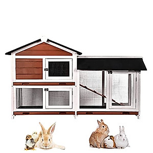 B BAIJIAWEI Rabbit Hutch Indoor Outdoor 62" Bunny Cage - 2-Tier Waterproof Wooden Rabbit Cage - Guinea Pig House with Ramp, Door, Pull Out Tray
