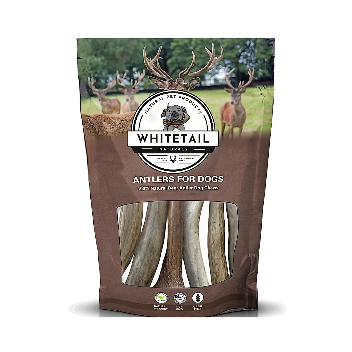 WhiteTail Naturals - Sun Aged Deer Antler Dog Chews (3 Pack Small) Economy Grade Natural Dog Bone Chews -