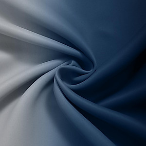 Yakamok Light Blocking Ombre Curtains, Room Darkening Thermal Insulated Gradient Color Curtains, Rod Pocket Window Drapes for Living Room/Bedroom (Blue and Greyish White, 2 Panels, 52W x 84L Inch)