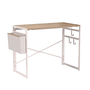 JSB Folding Computer Desk with Cloth Bag Hook, No-Assembly PC Desk Modern Small Work Table Laptop Writing Desk for Home Office (35.43” x 17.7” x 29.53”, White & Cloth Bag)