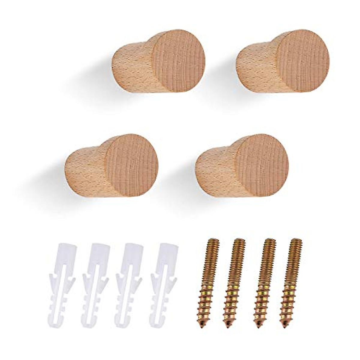 LONPUR Wooden Wall Hooks Minimalist Coat Hook,4pcs Modern Beech Real Natural Wood Pegs,Wood Hangers Wall Mounted for Planters Towel Hats Hanging(4 Pack)