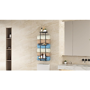 STWWO Bathroom Towel Storage, 36.4 Inch Towel Racks for Bathroom Wall Mounted with Shower Caddy with Metal Shelf, Black