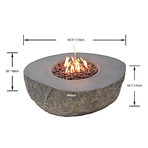 Boulder Concrete Fire Pit 43" x 35" Outdoor Patio Natural Gas Firepit Includes Lava Rocks Modern Fire Pits & Outdoor Fireplaces for Garden, Deck, Indoor & Outdoor Heating