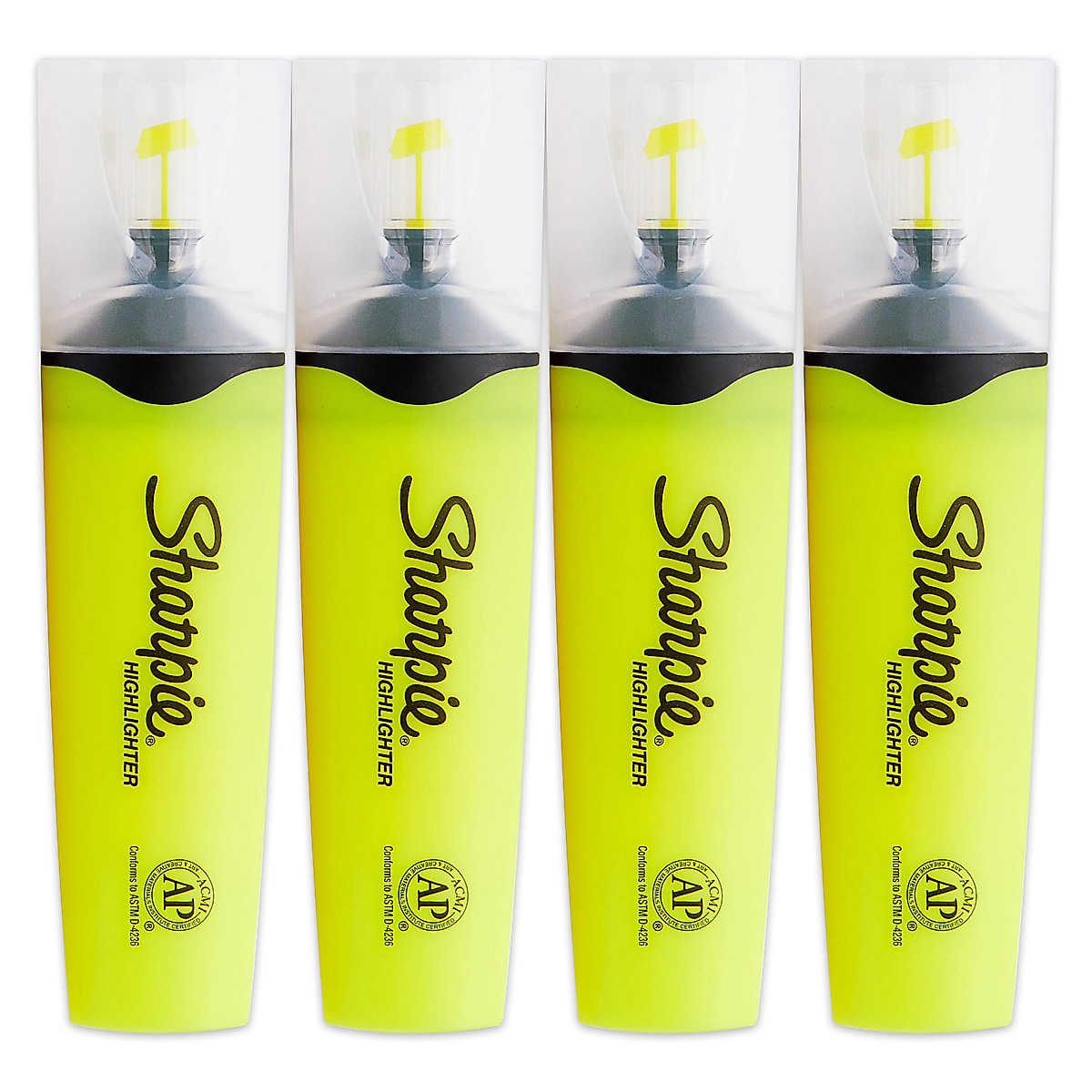 Sharpie Clear View Fluorescent Highlighters, Chisel Tip, Smear Guard Ink (Yellow, 4-Pack)