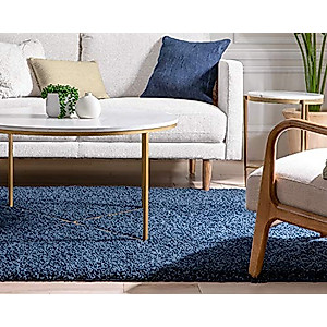 Well Woven Frederik Dark Blue | Thick Nordic Shag | Solid Color Area Rug 5x7 (5'3" x 7'3")