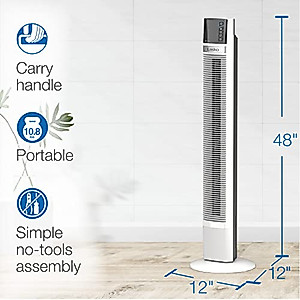 Lasko Xtra Air Oscillating Tower Fan, 4 Speeds, Nighttime Setting, Timer and Remote Control, 48", Silver, T48337, Large