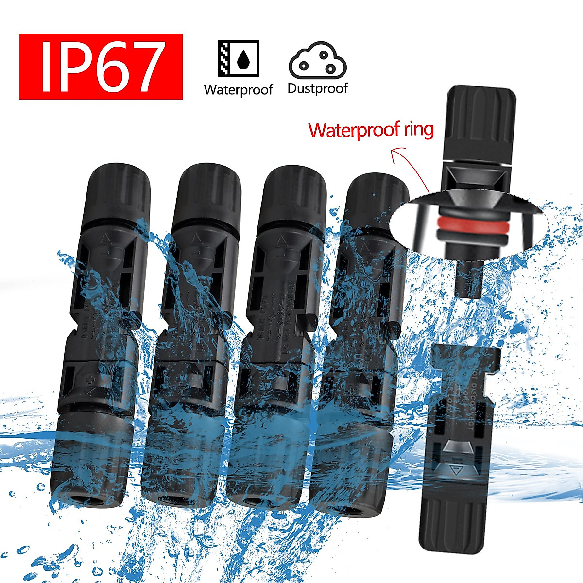 WERCHTAY 40 PCS M-C-4 Solar Panel Cable Connector with Spanners IP67 Waterproof 20 Pairs Solar Connectors Male/Female 1000V 30A (14AWG~10AWG)