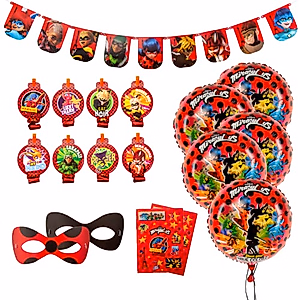 Miraculous Ladybug Party Balloon Set - 5 Count of 17 inch Foil Foil Balloons - Celebration, Birthday Party, Toddlers - Cat Noir - Party Supplies - Officially Licensed