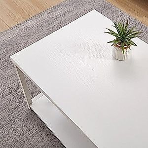 EXCEFUR Rustic Coffee Table, Modern Living Room Table with Storage Shelf, White Oak