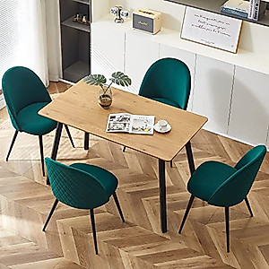 NORDICANA Dining Table Chair Set, 5 Piece Rectangular 49 in Faux Wood Grain Dinner Table with Kelly Green Velvet Upholstery Side Chairs for 4 People, Space-Saving for Dining Room, Kitchen