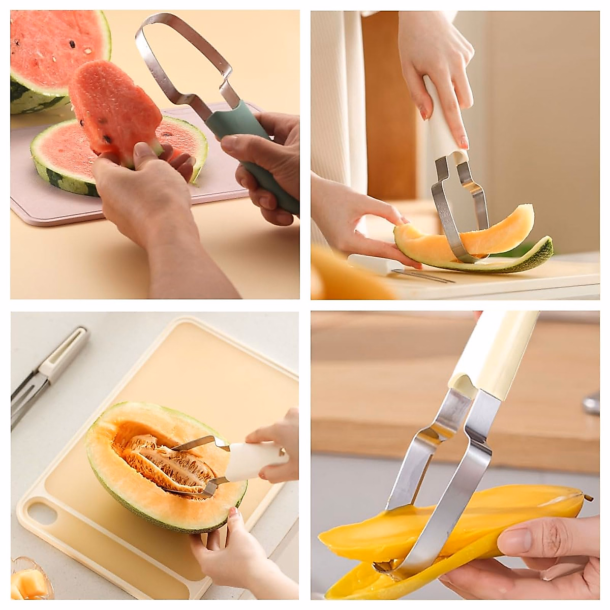Watermelon Cutter Slicer，2024 New 3-in-1 Multi Functional Household Fruit Splitter Watermelon Fork Slicer Cutter, Melon Cutter Knife Portability Fruit Fork for Camping Kitchen Gadgets (light green)