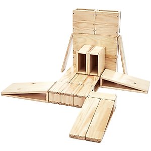 Amazon Basics Over-Sized Hollow Wooden Building Block Set for Kids, Natural, 20-Piece, Brown