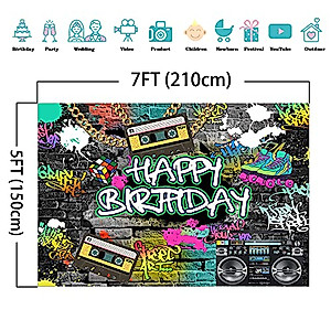 Mocsicka Graffiti 80's 90's Birthday Backdrop Urban Retro Birthday Party Background 80's 90's Hip Hop Rock Birthday Party Cake Table Decoration Banner Photo Booth Props (7x5ft)