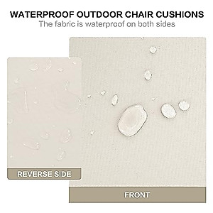 Faible Poisson Outdoor Chair Cushions, 18 x 18 Inch Waterproof Patio Furniture Back & Deep Seat Cushion Set with Handle and Anti-Slip Straps for Indoor Garden Camping, Plain Beige