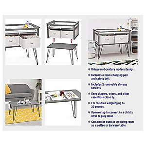 Badger Basket Contempo Convertible Changing Table for Infants and Babies - Includes Two Baskets, Gray/White