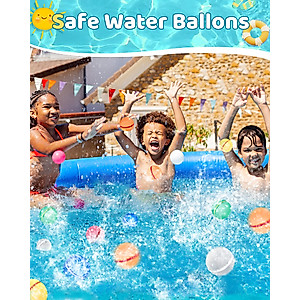 KOKODI Reusable Water Balloons for Kids, Self-Sealing Splash Water Balls Refillable, Quick Fill Pool Toys for Kids Games Outdoor (4 PCS)