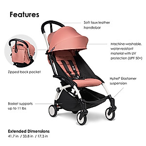 BABYZEN YOYO2 Stroller - Lightweight & Compact - Includes White Frame, Ginger Seat Cushion + Matching Canopy - Suitable for Children Up to 48.5 Lbs