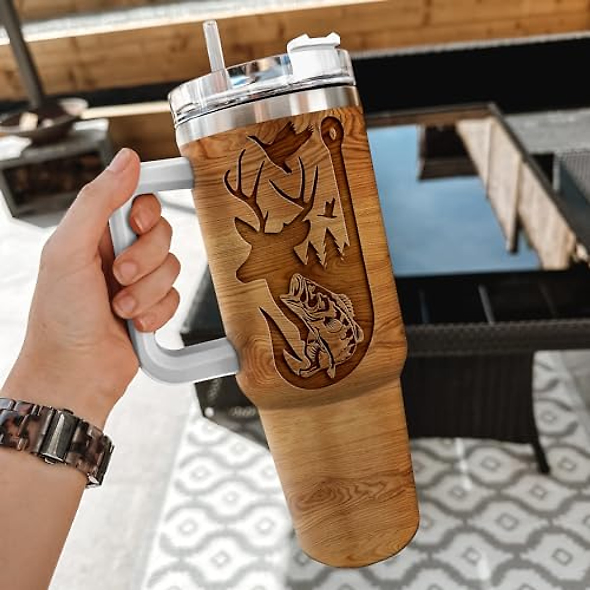Hyturtle Personalized Hunting Gifts For Men - Deer Hunting Tumbler 40oz with Handle and Straw- Gift For Dad Him Boy Husband From Son Wife- Birthday Christmas Gifts For Hunters
