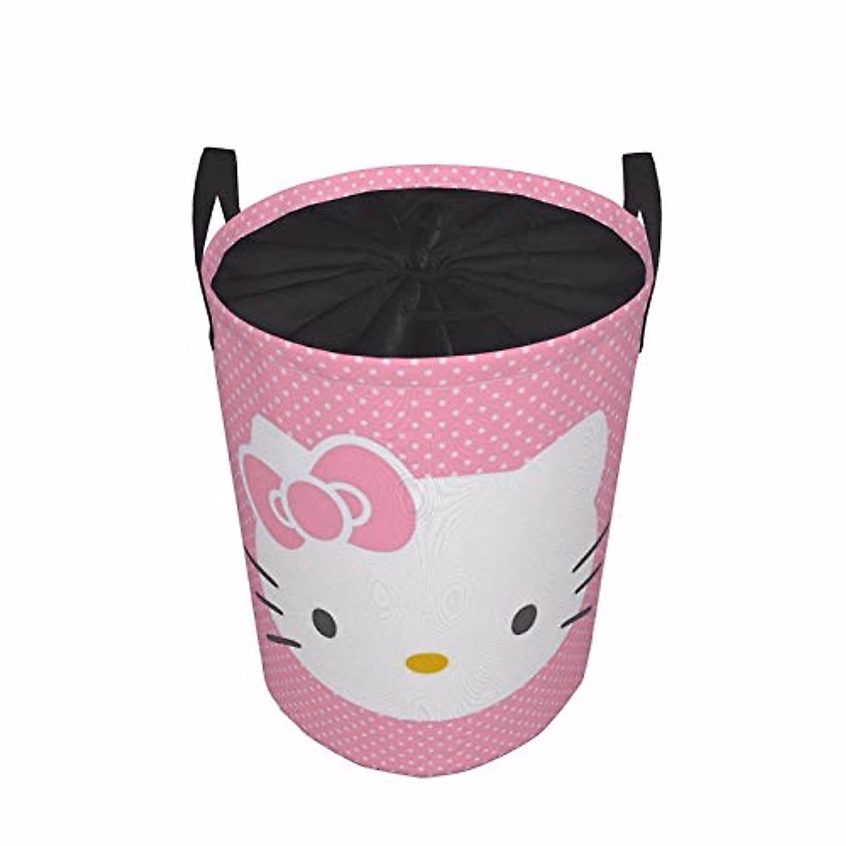 ZHANGJQ Pink Hello Kitty Laundry Hamper Laundrys Basket Large Waterproof Drawstring Foldable with Handles 48L Round Storage Bag,Bathroom/Bedroom/Dorm