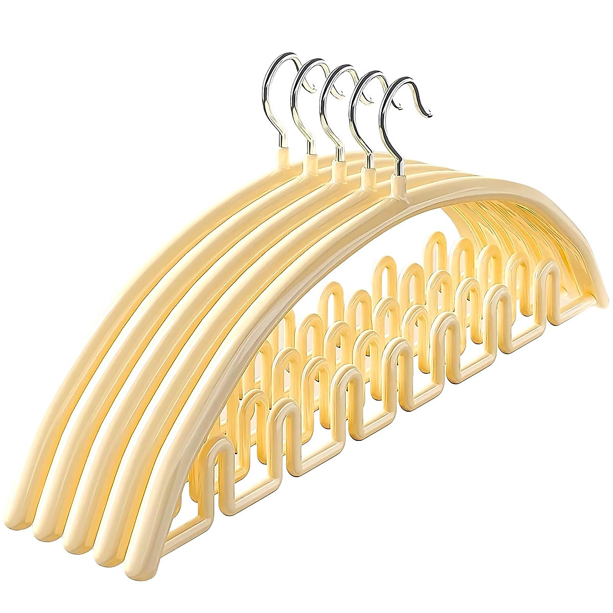 2THESTARS 5-Pack Hangers for Heavy Duty, Multi-Function Non-Slip Space Saver, Ideal for Belt, Tank Tops, Bras, Clothes Organization,Stainless Steel, Rust-Proof, Oxidation Resistant (Yellow)