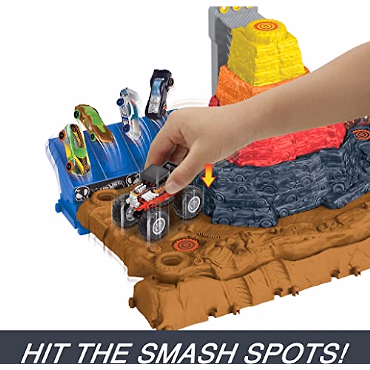 Hot Wheels Arena Smashers Bone Shaker Ultimate Crush Yard Playset, Exclusive 1:64 Scale Bone Shaker Toy Truck & 3 Crushable Cars