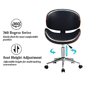 C-CHAIN Adjustable Modern Mid-Century Office Chair with Curved Seat/Back, Swivel Executive Chair, Rolling Computer Chair, Bent Wooden Accent Office Chair for Home and Office