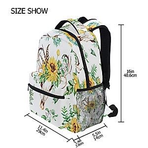AUUXVA Sunflower Plant Cow Skull 16 Inches Laptop Backpack for School Boys Girls Women Kids Student Bookbag Shoulder Bag Daypack for College Travel Work