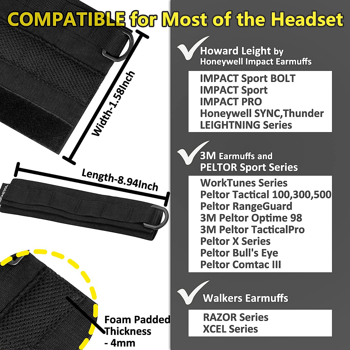 PROHEAR HC01 Headset Cover Tactical Advanced Earmuffs Modular Cover Fit for 3M WorkTunes Peltor Howard Leight Impact Walkers Razor - Black
