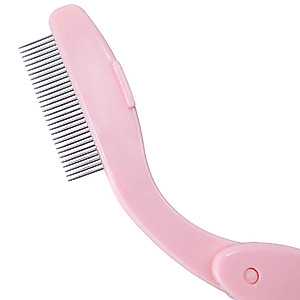 G2PLUS 4PCS Folding Eyelash Comb, Eyebrow Comb Metal Teeth, Eyelash Separator Comb, Eyelash Brush and Comb, Professional Tool for Define Lash & Brow (Pink+Black)
