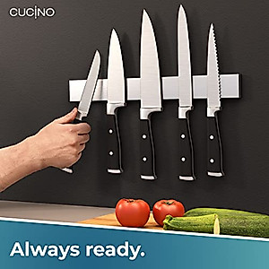Cucino Magnetic Knife Strip Adhesive - No Drilling 16 Inch Stainless Steel Magnetic Knife Holder for Wall