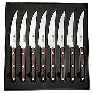 UMOGI Premium Steak Knives Set of 8 in Gift Box - Full Tang Wenge Wood Handle - HC German Stainless Steel, Straight Edge Non Serrated 4.5''Dinner Knife, Kitchen Tableware Knives Cutlery Set