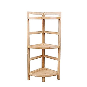 GREEHOMEDE 3 Tier Bamboo Corner Shelf Storage Rack, Free Standing Corner Rack Multipurpose Shelving Unit, Living Room Bathroom Kitchen Shelf Storage, 33.5''