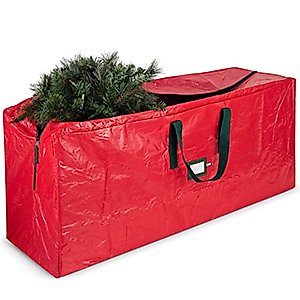 Zober Large Christmas Tree Storage Bag - Fits Up to 9 ft Tall Holiday Artificial Disassembled Trees with Durable Reinforced Handles & Dual Zipper - Waterproof Material Protects from Dust, Moisture & Insect (Red)