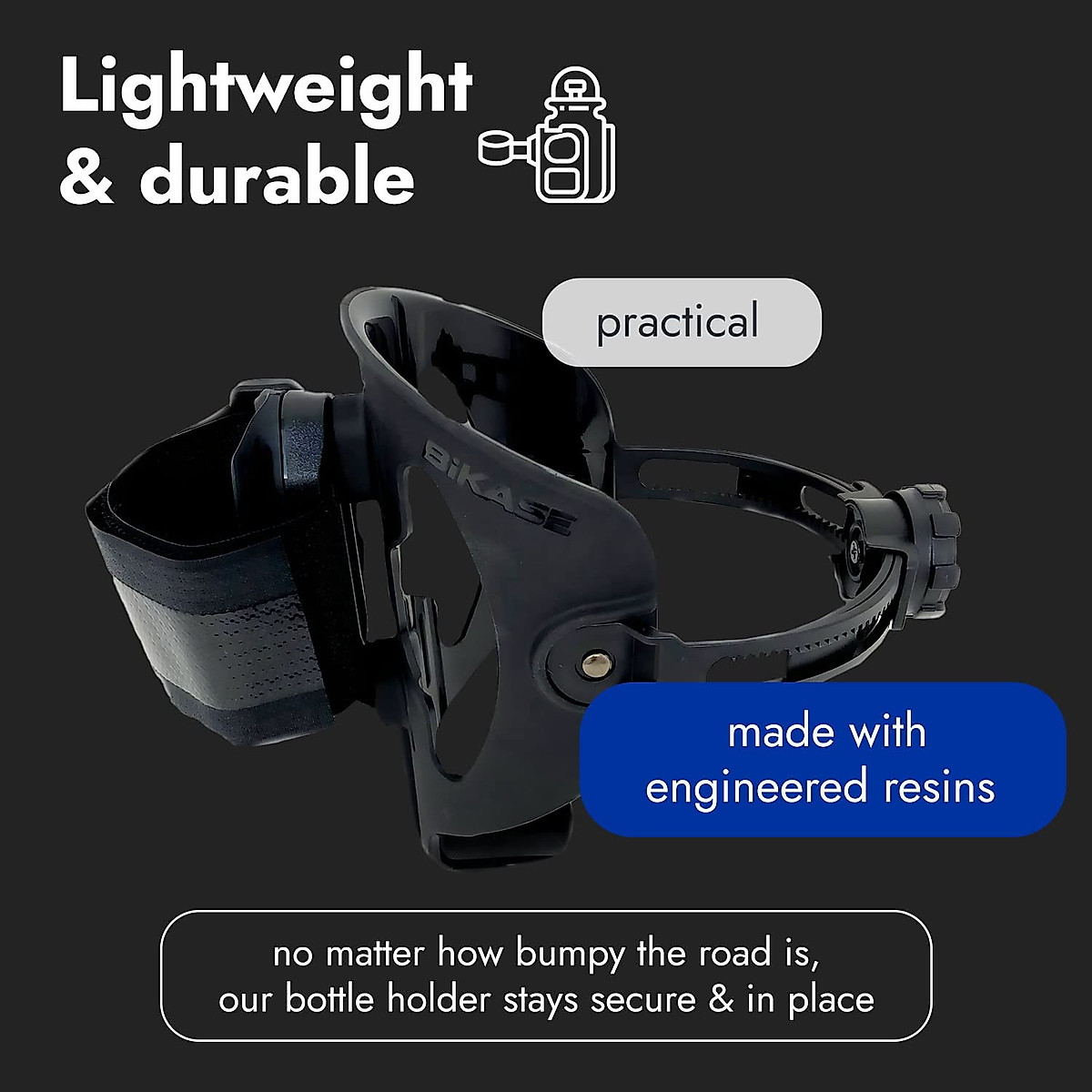 ABC by BiKASE - Any Bottle Cage, Bike Water Bottle Holder - Fits Any Bottle, Container, Speaker, Bicycle Bottle Holder for Frame or Handlebar (with Mounting Strap)