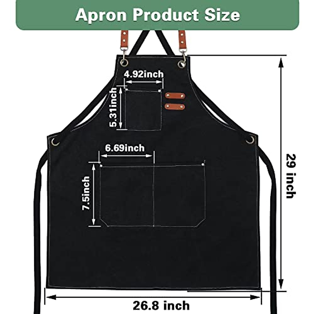 JINSHANGTOPK Chef Apron, Aprons for Men, Adjustable Strap Cotton Canvas Cross Back Apron with Large Pockets for Women and Men Kitchen Cooking Baking Bib Apron(Black)