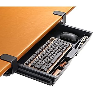 HUANUO Keyboard Drawer Under Desk - Clamp on Keyboard Drawer for Pen, Pencil and Other Office Essentials with Sturdy C Clamp Mount System for Office & Home
